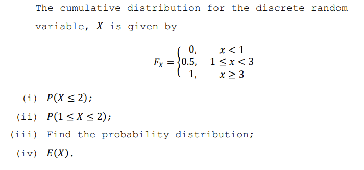 Solved The cumulative distribution for the discrete random | Chegg.com