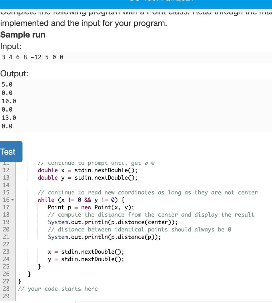 Solved Complete the following program with a Point class. | Chegg.com