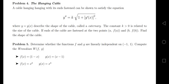 Solved Problem 4. The Hanging Cable A cable hanging hanging | Chegg.com