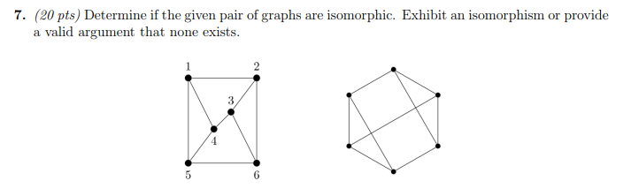 Solved 7. (20 pts) Determine if the given pair of graphs are | Chegg.com