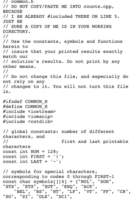 Solved 1. Complete counts.cpp using the tools provided in | Chegg.com