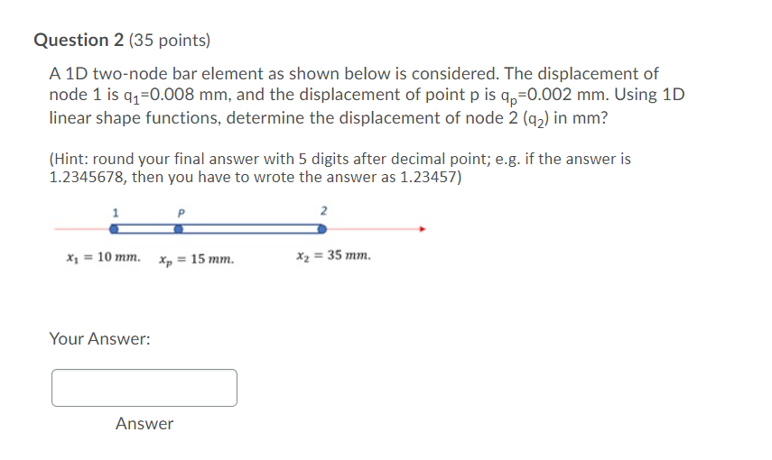 Solved Question 2 (35 points) A 1D two-node bar element as | Chegg.com