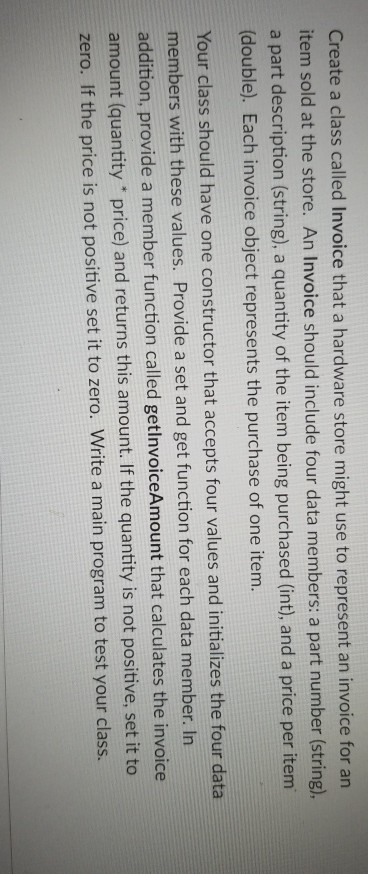 Solved Create a class called Invoice that a hardware store | Chegg.com