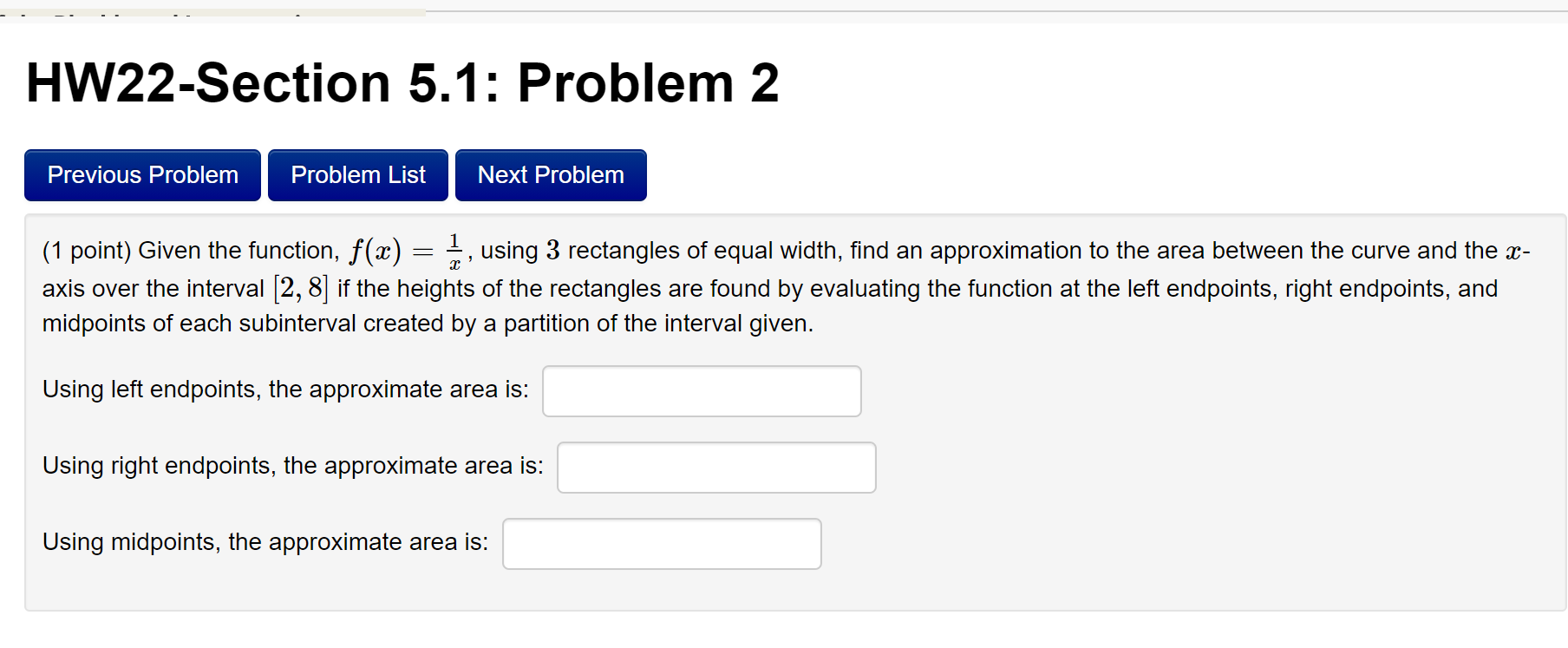 Solved HW22-Section 5.1: Problem 1 Previous Problem Problem | Chegg.com