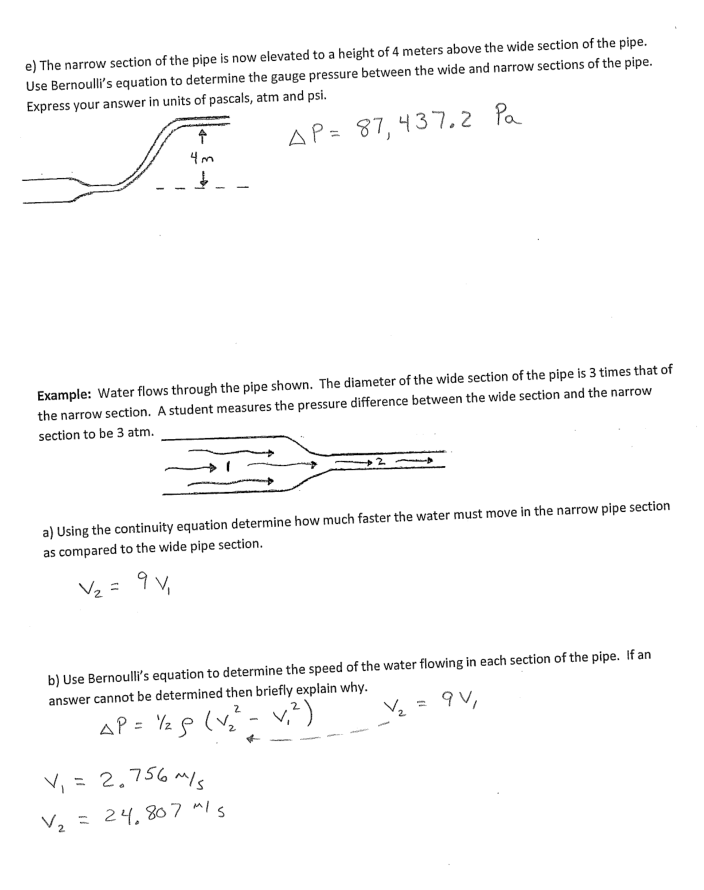 Solved e) The narrow section of the pipe is now elevated to | Chegg.com