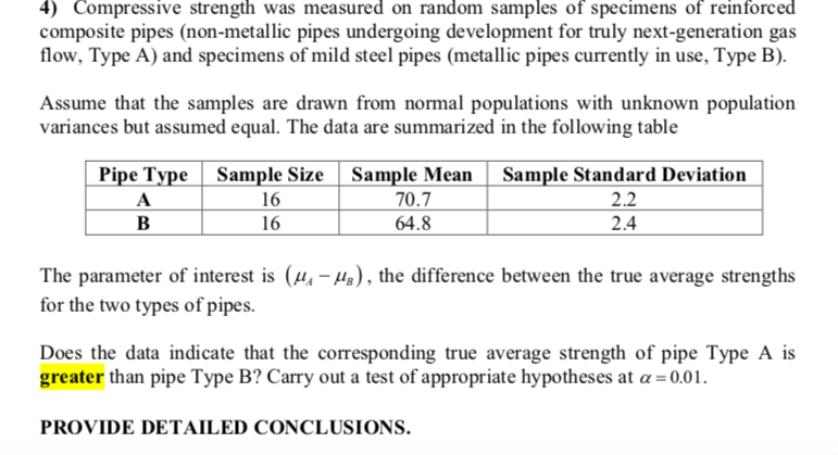 Solved 4) Compressive strength was measured on random | Chegg.com