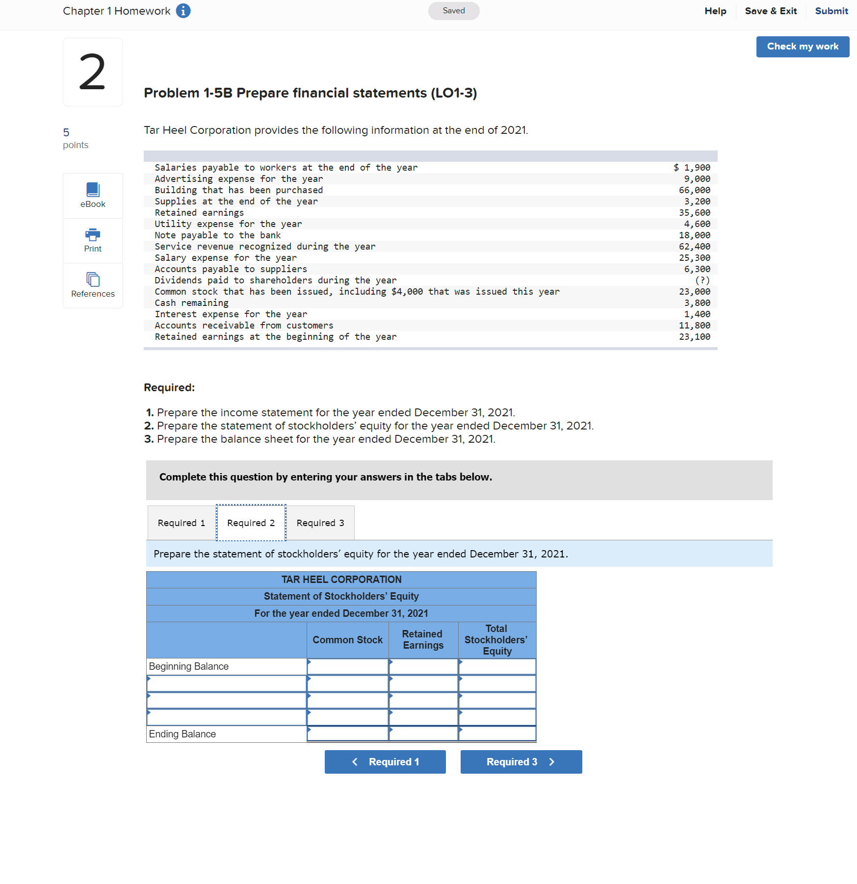 Solved Problem 1-5B Prepare financial statements (LO1-3) Tar | Chegg.com