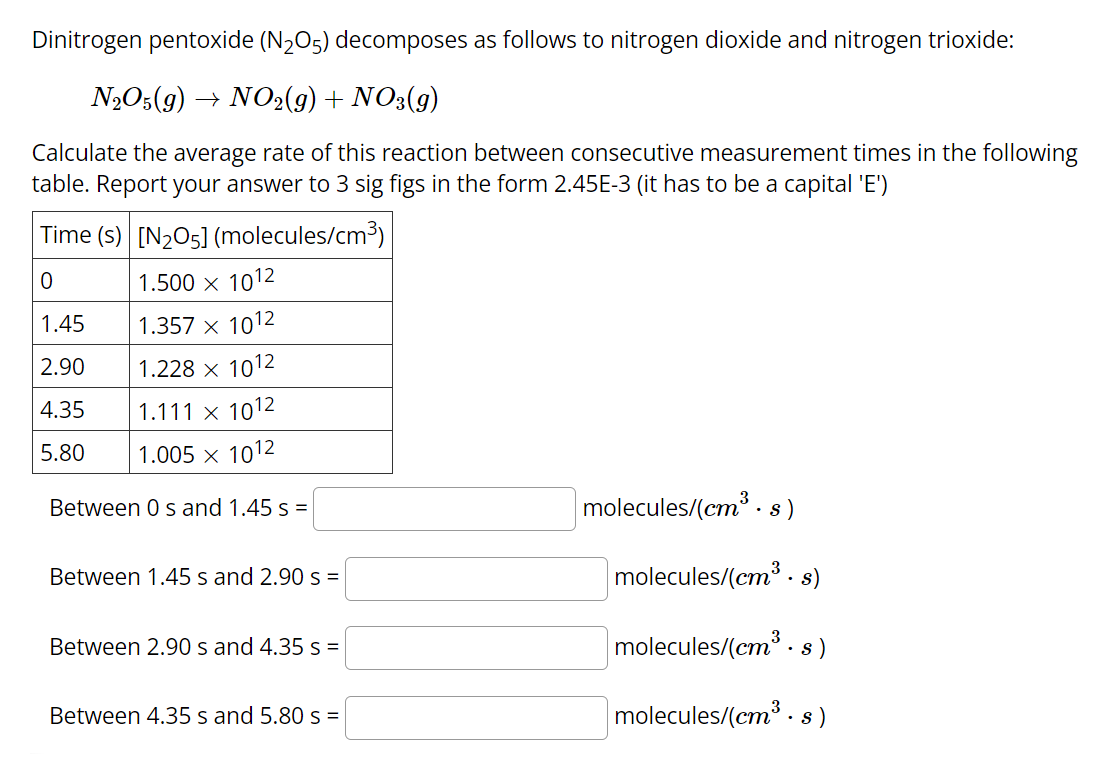 Solved Dinitrogen pentoxide (N2O5) ﻿decomposes as follows to | Chegg.com