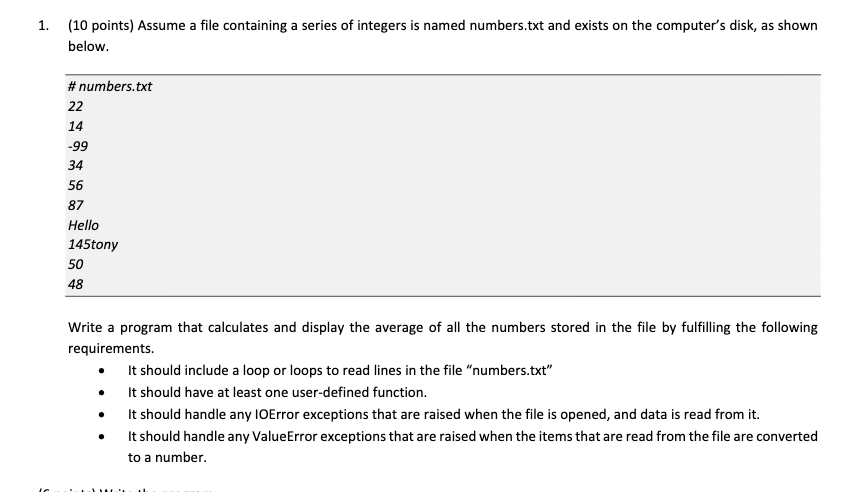 Solved 1. (10 points) Assume a file containing a series of | Chegg.com