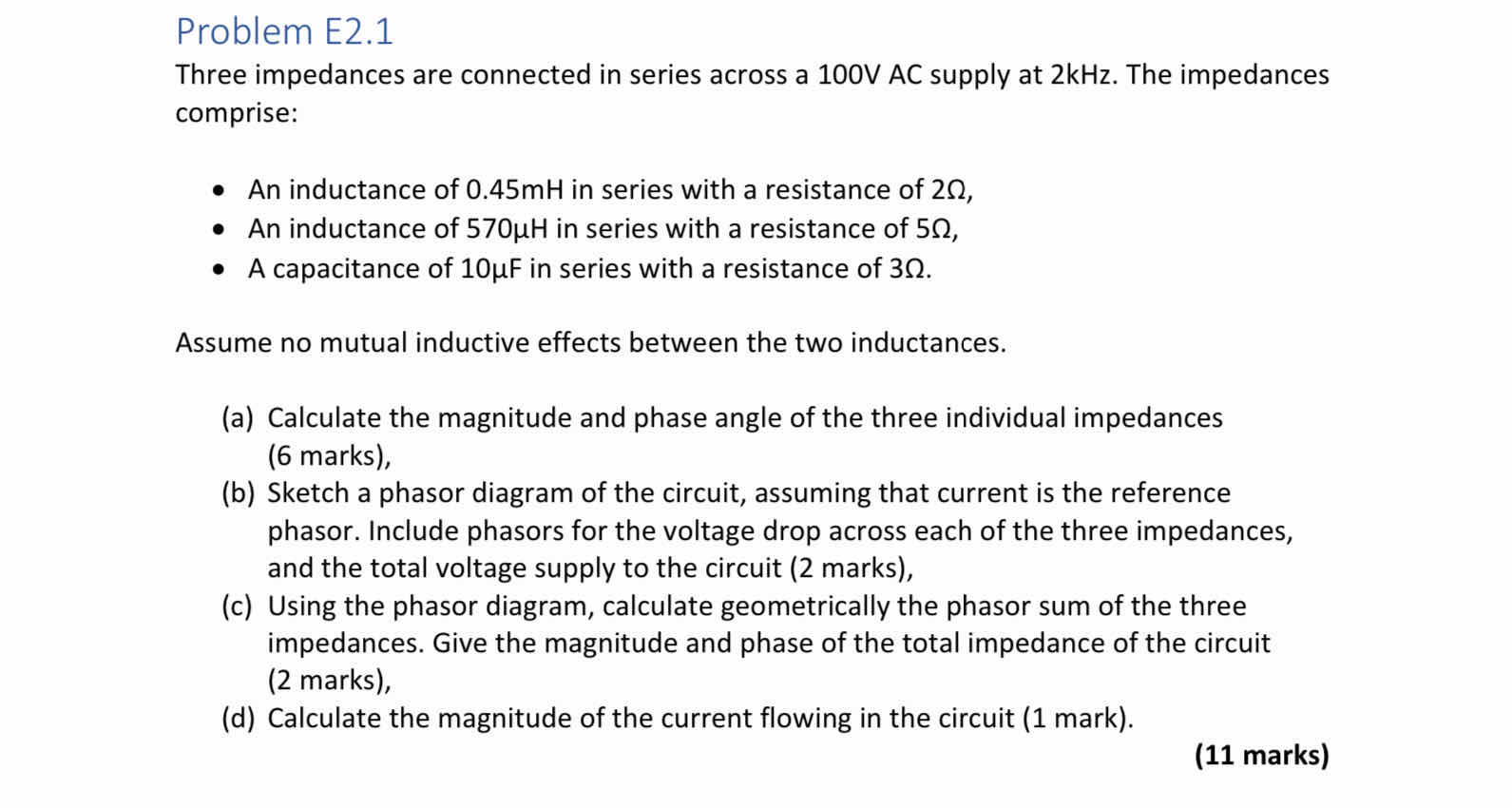 Solved Problem E2.1 Three impedances are connected in series | Chegg.com