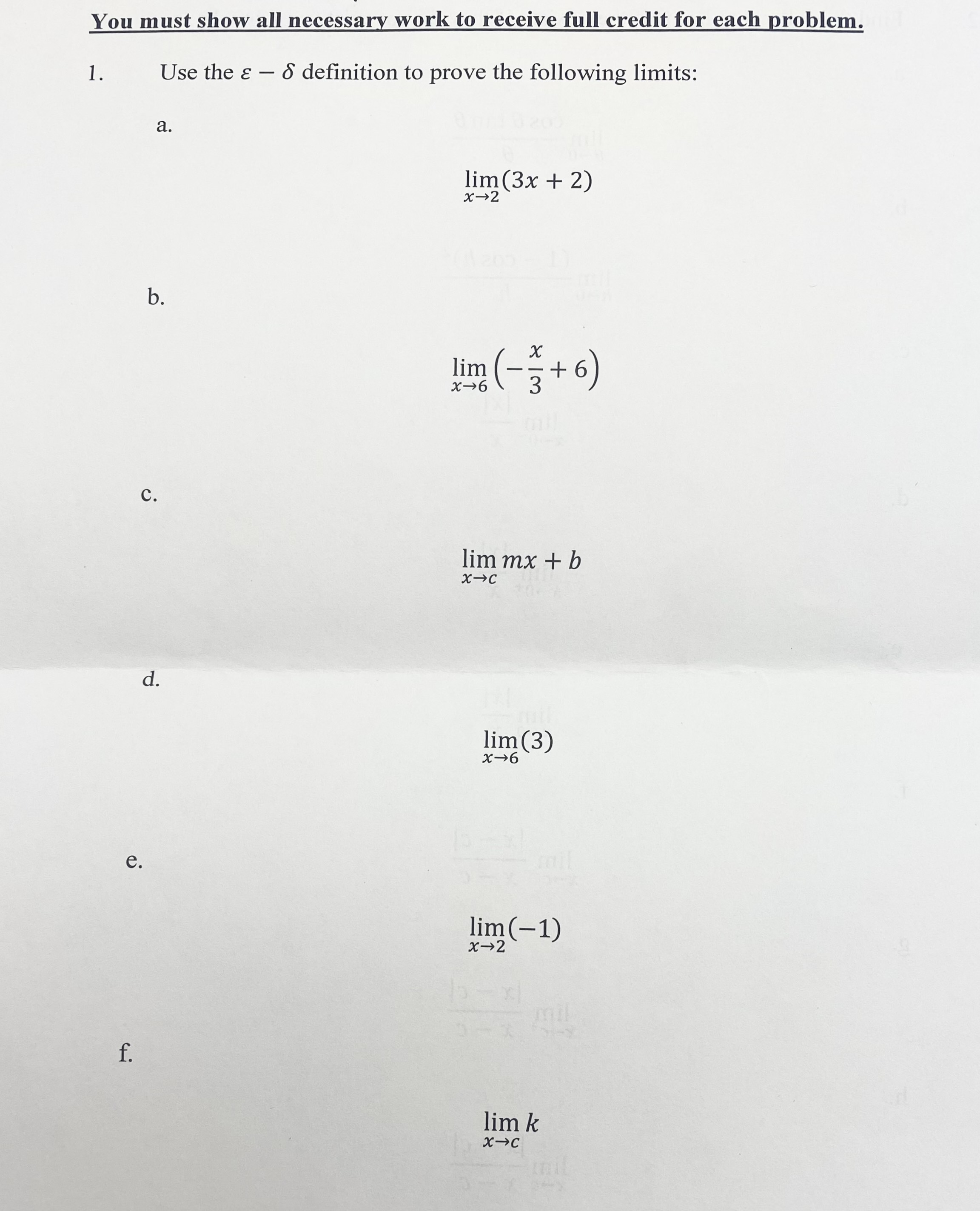 Solved Use the ε−δ definition to prove the following limits: | Chegg.com