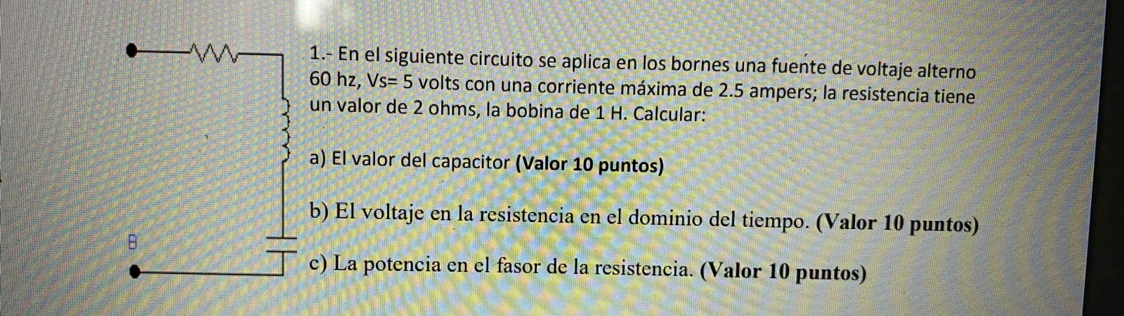 Solved 1.- En el siguiente circuito se aplica en los bornes | Chegg.com