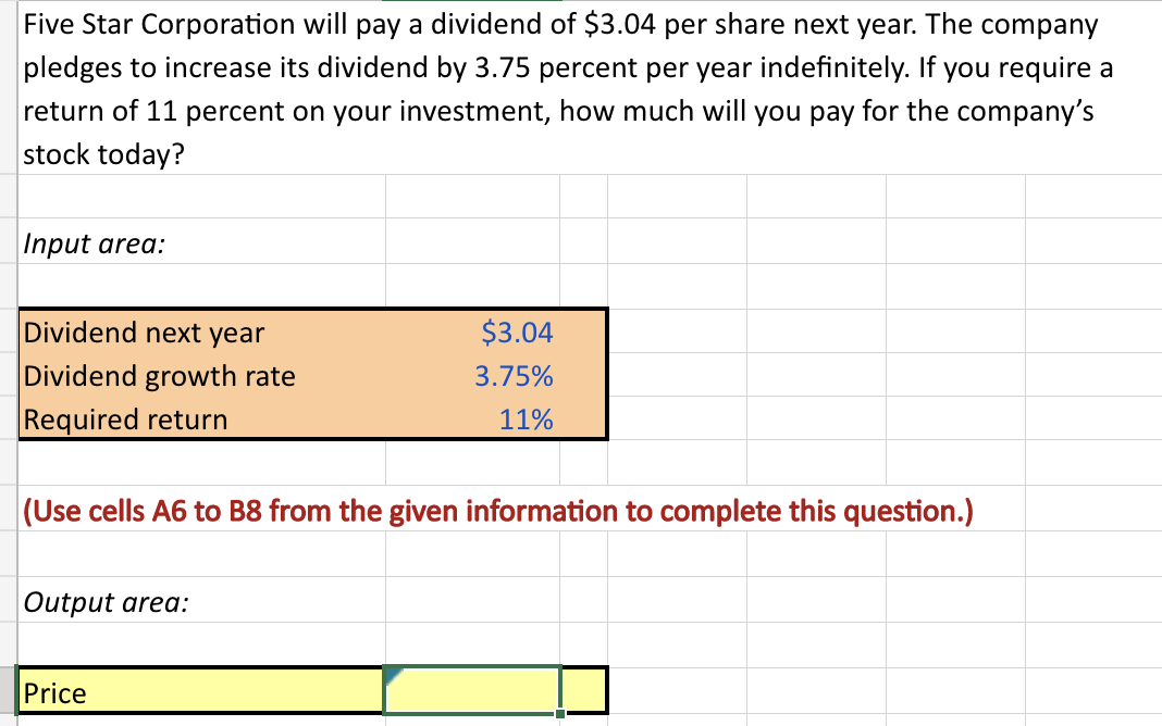 Solved Five Star Corporation will pay a dividend of $3.04 | Chegg.com