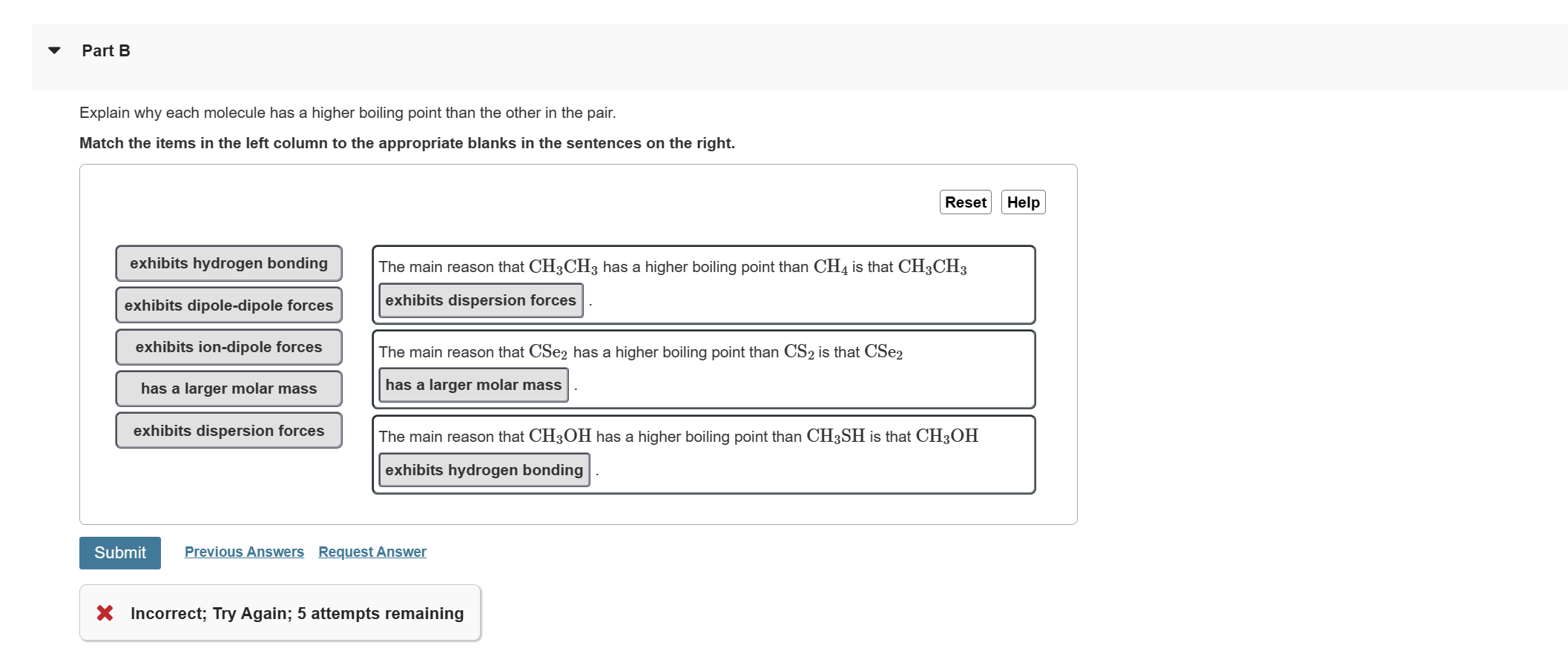 Solved Part BExplain why each molecule has a higher boiling | Chegg.com