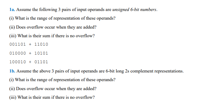 Solved la. Assume the following 3 pairs of input operands | Chegg.com