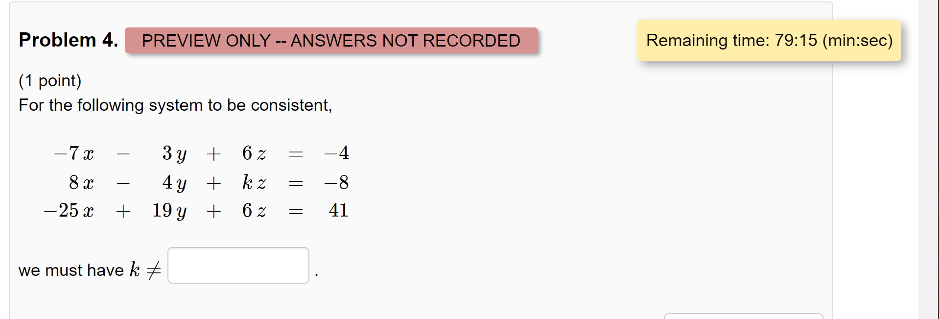 Solved Problem 4. PREVIEW ONLY -- ANSWERS NOT RECORDED | Chegg.com