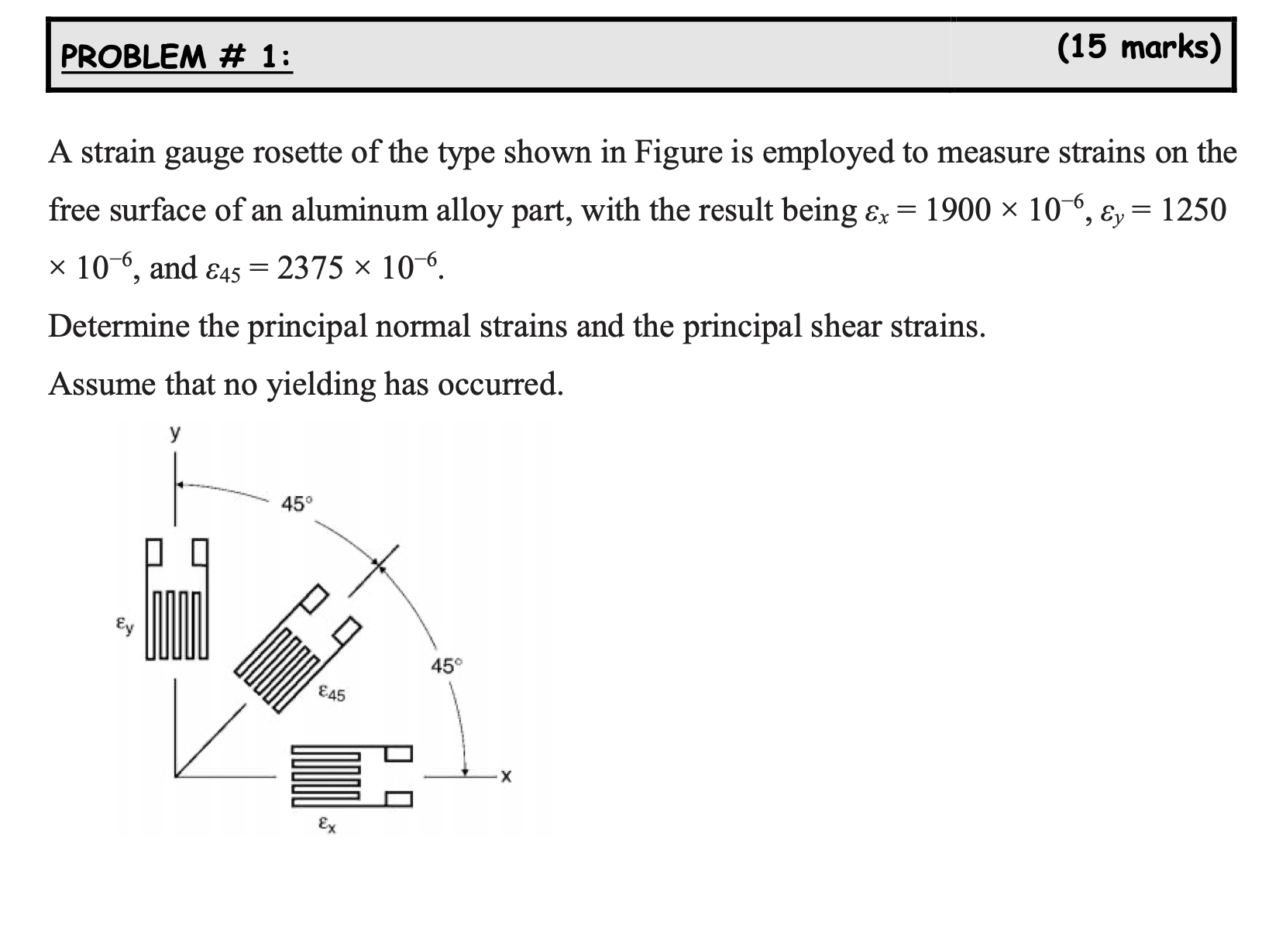 Solved PROBLEM # 1: (15 marks) A strain gauge rosette of the | Chegg.com