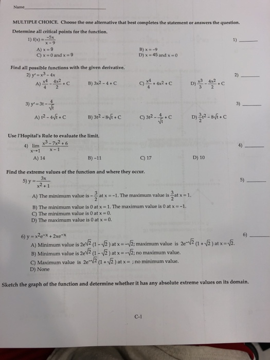 Solved MATH 241: TEST ON DEAVA MULTIPLE CHOICE. Choose the | Chegg.com