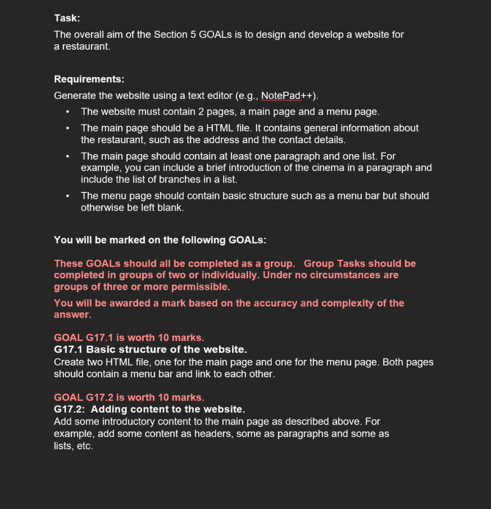 Solved Task: The overall aim of the Section 5 GOALS is to | Chegg.com