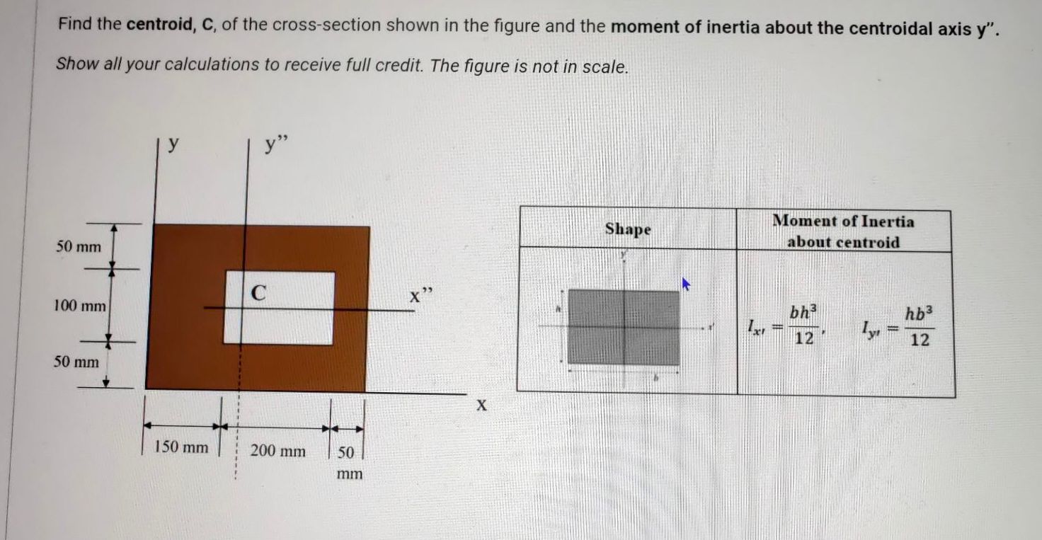 Solved Find the centroid, c, ﻿of the cross-section shown in | Chegg.com