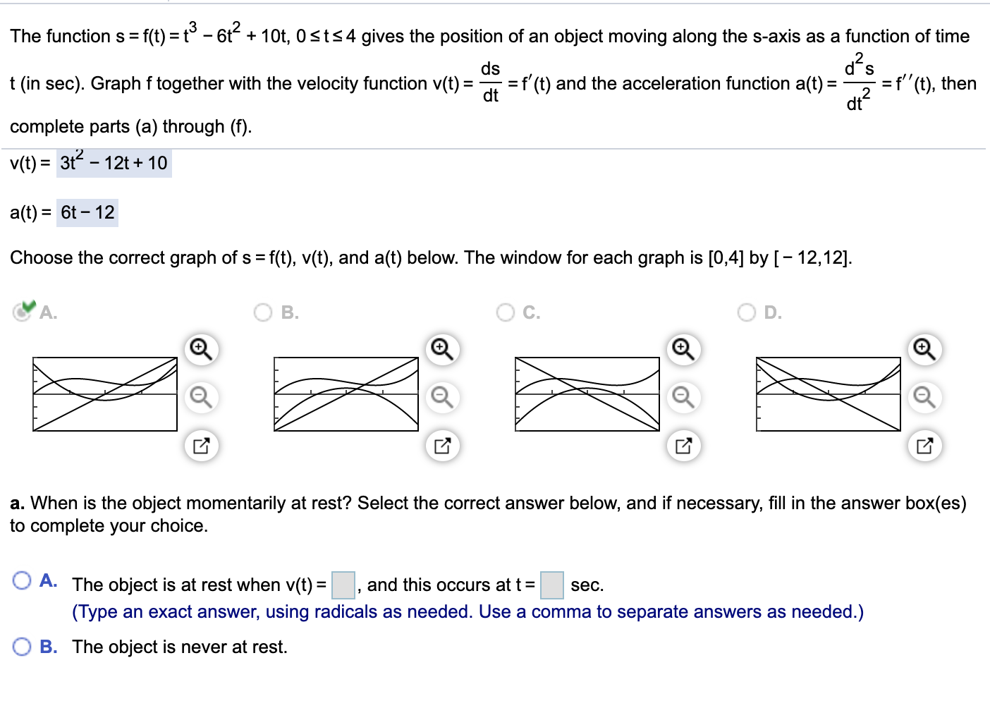 Solved The Function S F T T3 6t2 10t Osts4 Gives The