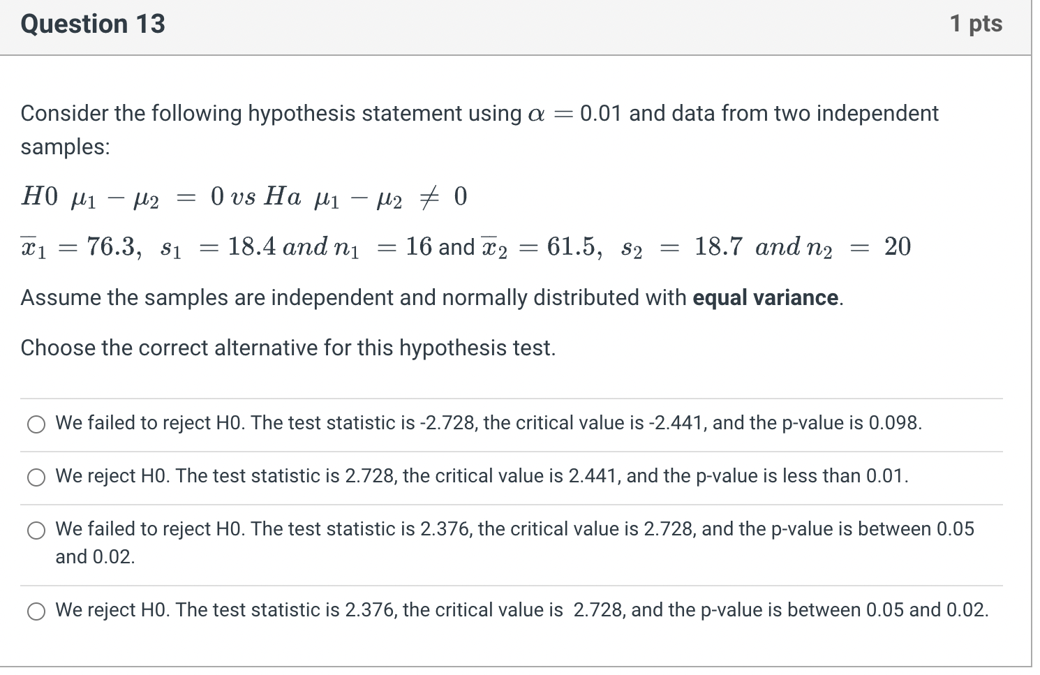 Solved Consider the following hypothesis statement using | Chegg.com