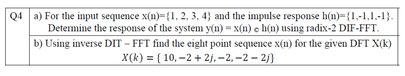 Solved Q4 a) For the input sequence x(n)={1, 2, 3, 4} and | Chegg.com
