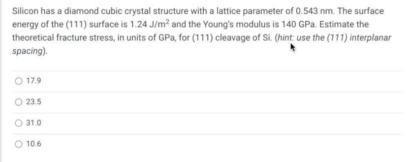 Solved Silicon has a diamond cubic crystal structure with a | Chegg.com