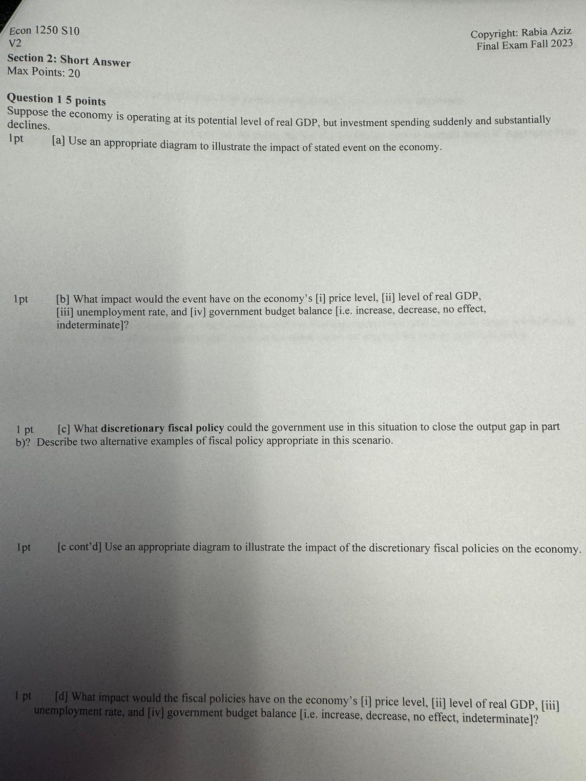 Solved Section 2: Short AnswerMax Points: 20Question 15 | Chegg.com