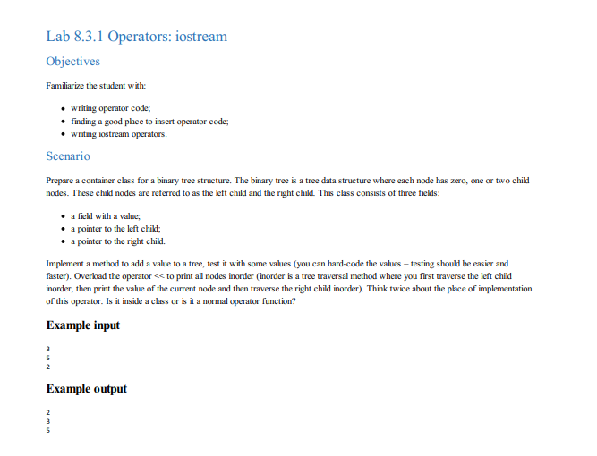 Solved Lab 8.3.1 Operators: iostream Objectives Familiarize | Chegg.com
