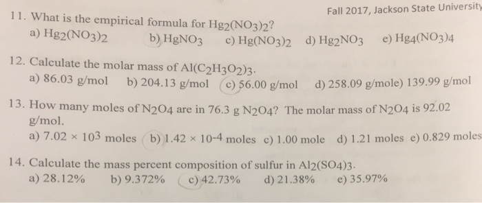 Solved 11. What is the empirical formula for Hg2(NO3)22 Fall | Chegg.com
