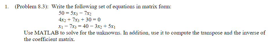 Solved 1. (Problem 8.3): Write the following set of | Chegg.com