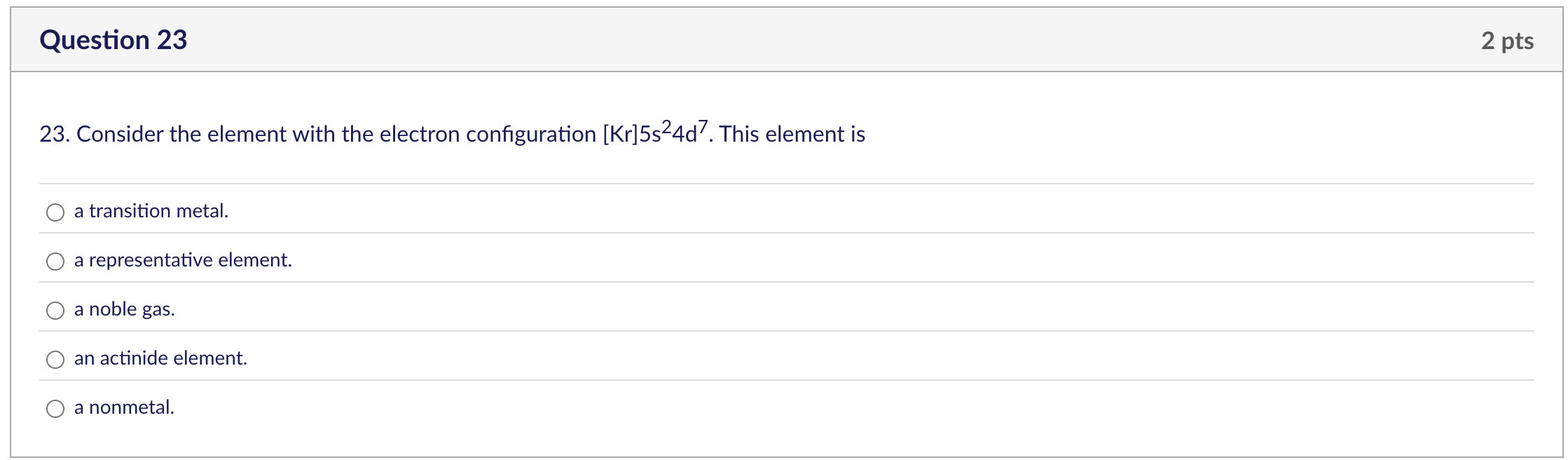 Solved Question 23Consider the element with the electron | Chegg.com