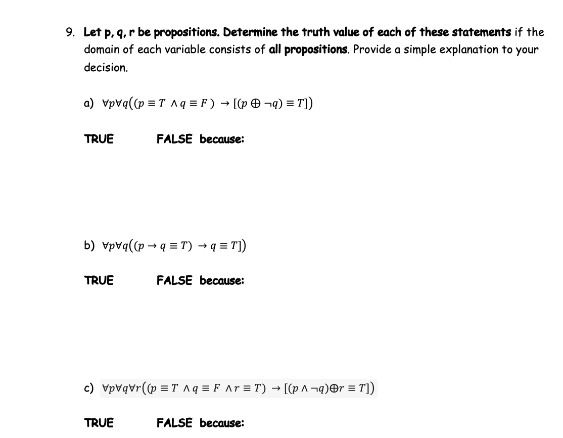 Solved 8. Determine the truth value of each of these | Chegg.com