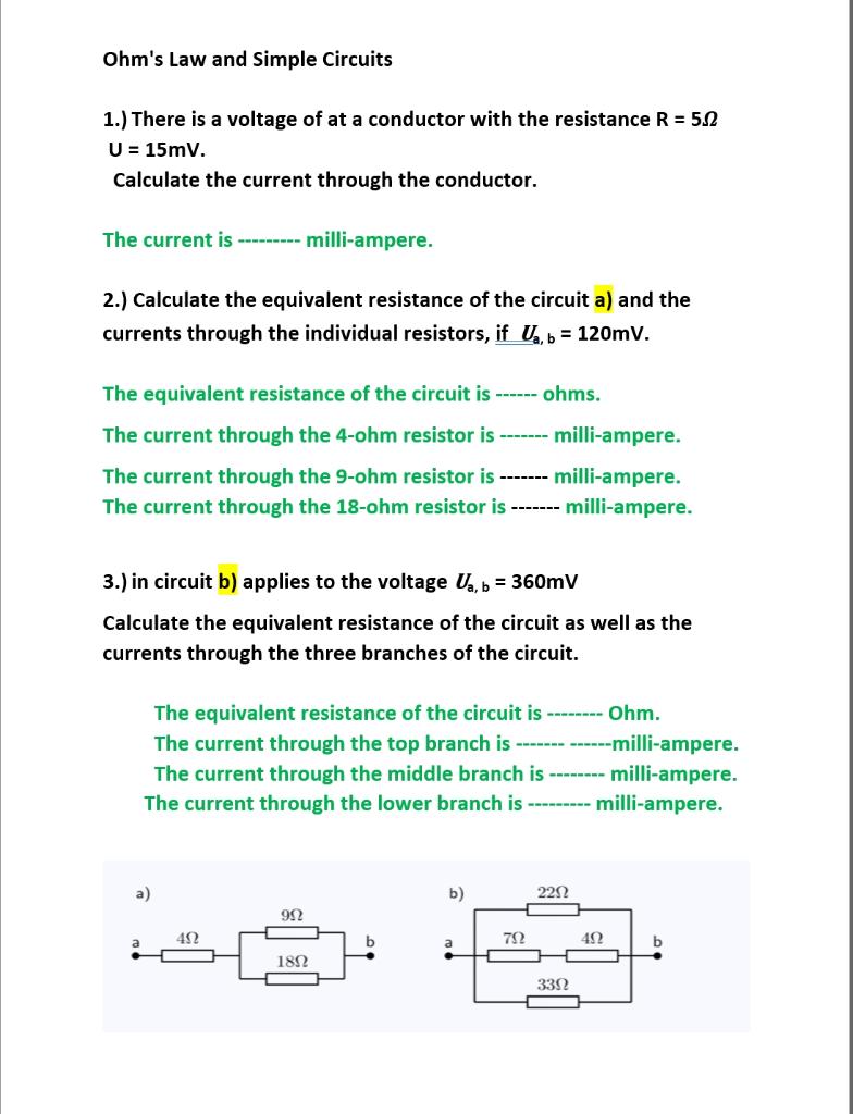 Solved Ohm's Law and Simple Circuits 1.) There is a voltage | Chegg.com