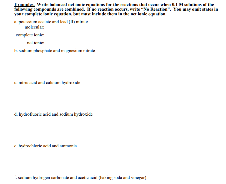 Solved Examples. Write balanced net ionic equations for the | Chegg.com