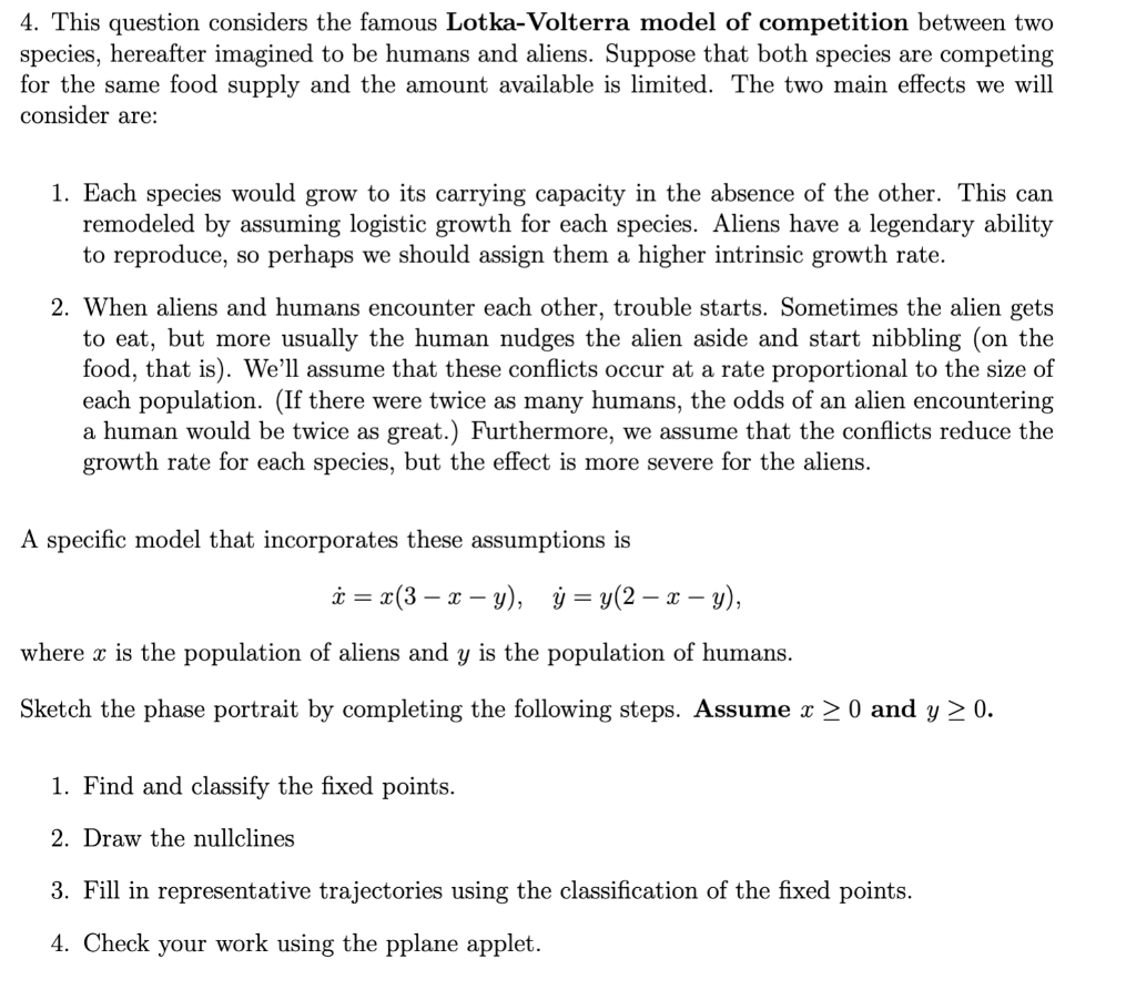 4. This question considers the famous Lotka-Volterra | Chegg.com