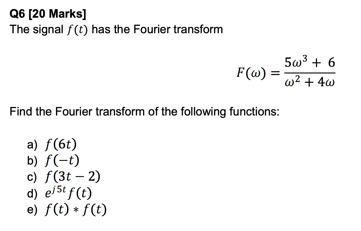 Solved Q6 [20 Marks] The signal f(t) has the Fourier | Chegg.com