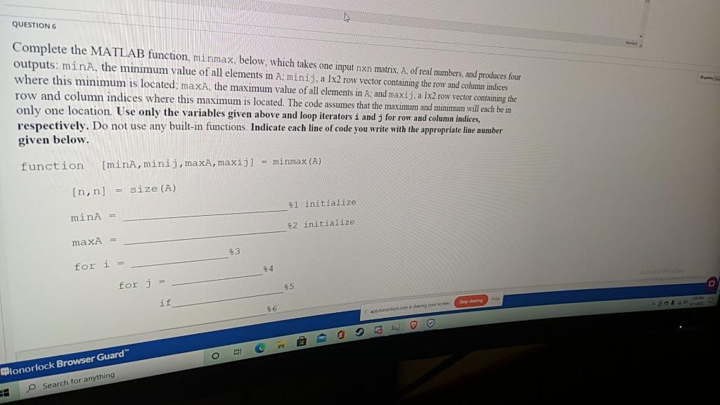 Solved QUESTION 6 Complete the MATLAB function, minmax | Chegg.com
