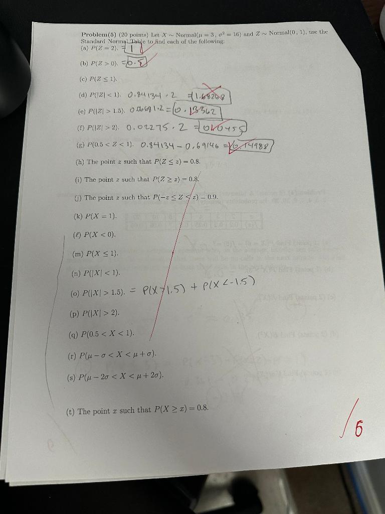 Solved Problem (5)(20 points) Let X∼Normal(μ=3,σ2=16) and | Chegg.com