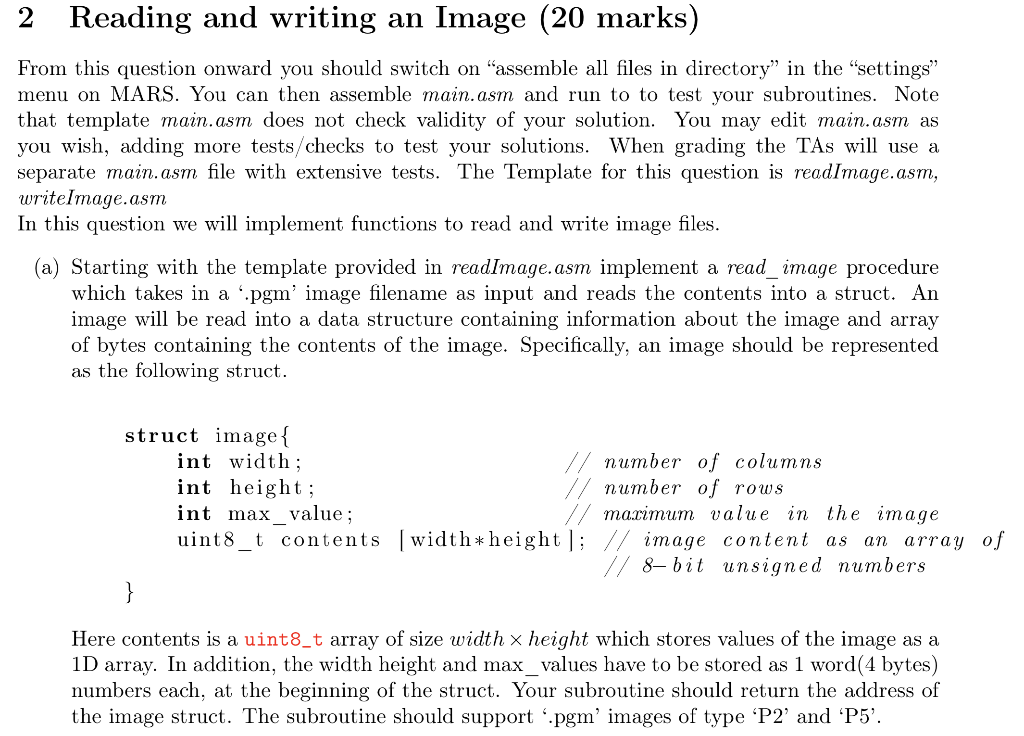 Solved 2 Reading and writing an Image (20 marks) From this | Chegg.com