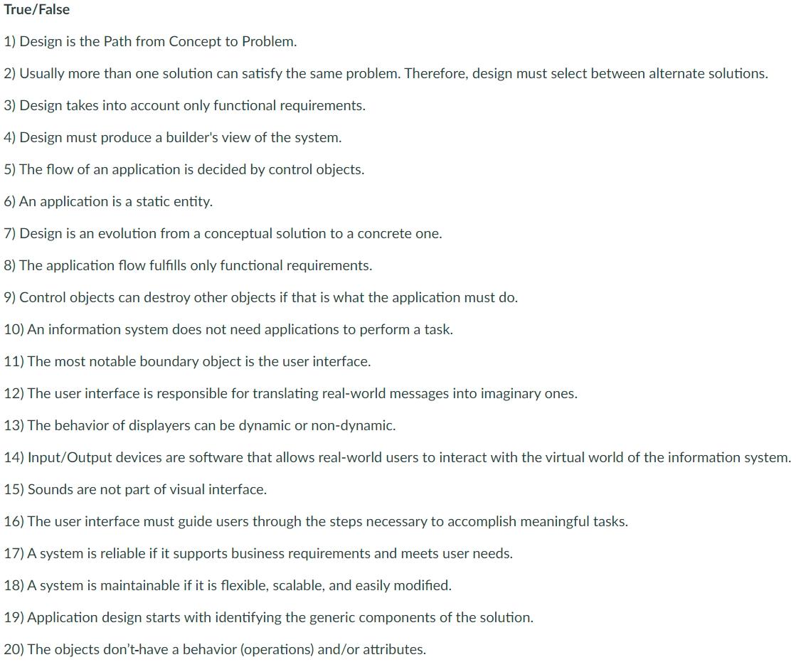 Solved True/False 1) Design is the Path from Concept to | Chegg.com