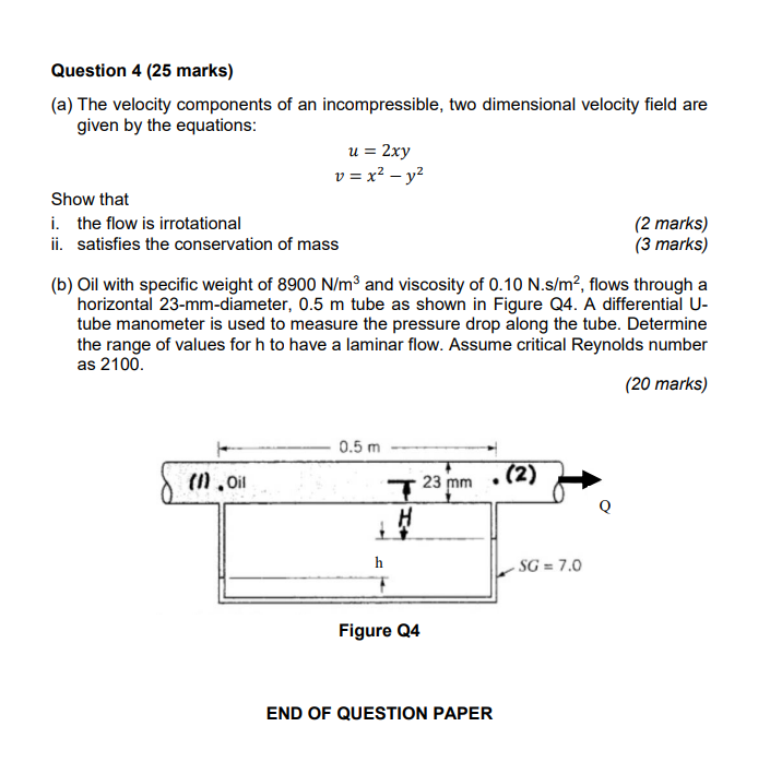 Solved A The Velocity Components Of An Incompressible Two