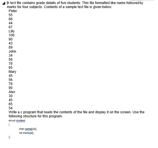 Solved A text file contains grade details of five students. | Chegg.com