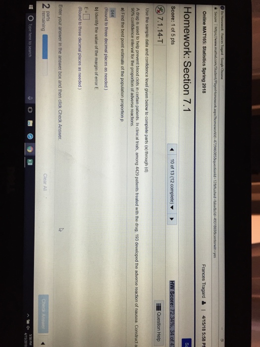 Solved Homework: Section 7.1 7.1.14-T Type here to | Chegg.com