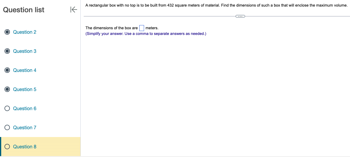 Solved lestion list K A rectangular box with no top is to be | Chegg.com