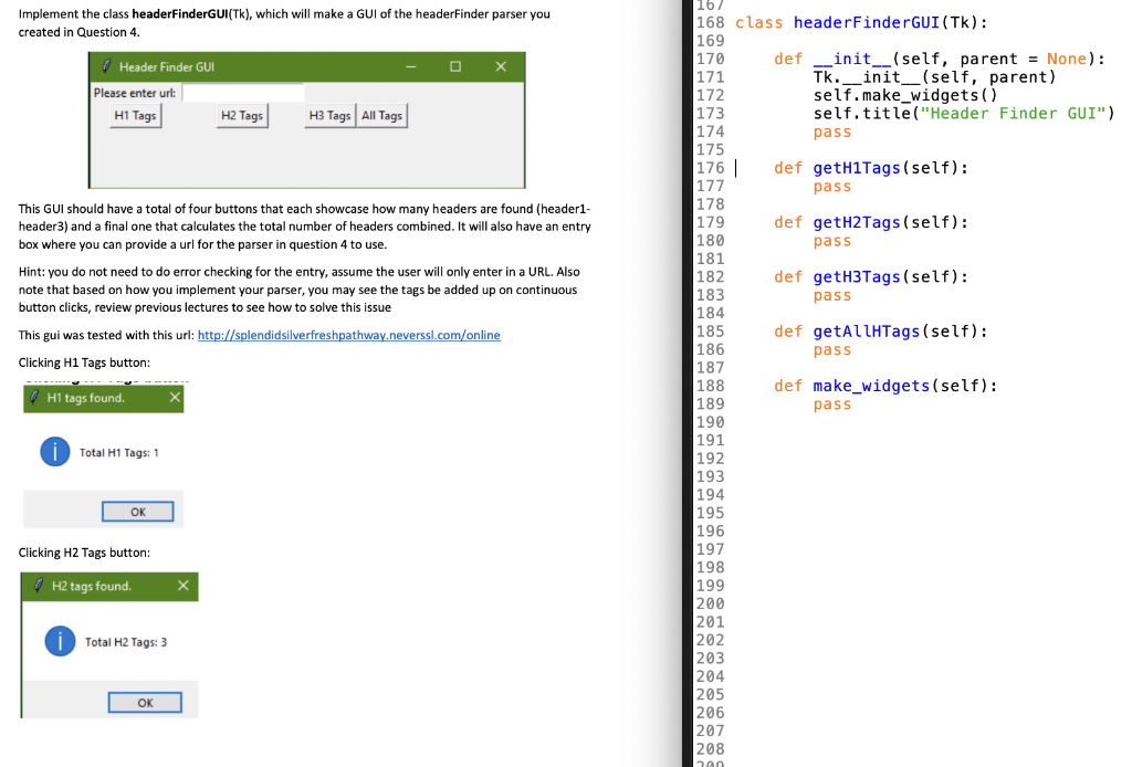 Implement the class headerFinderGUI(Tk), which will | Chegg.com
