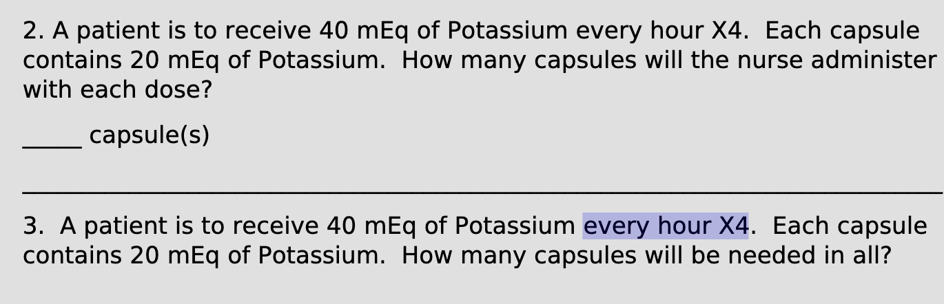 Solved 2. A patient is to receive \\( 40 \\mathrm{mEq} \\) | Chegg.com