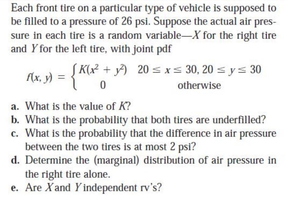 Solved Each front tire on a particular type of vehicle is | Chegg.com
