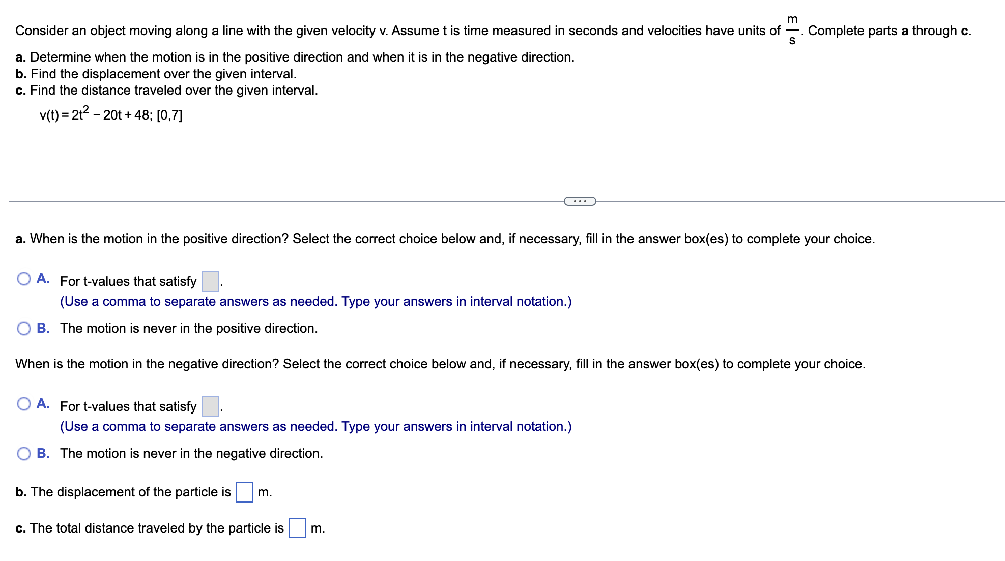 Solved Consider an object moving along a line with the given | Chegg.com